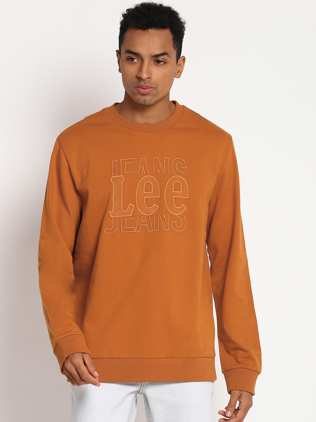 Buy Lee Men Orange Printed Cotton Sweatshirt - Sweatshirts for Men ...
