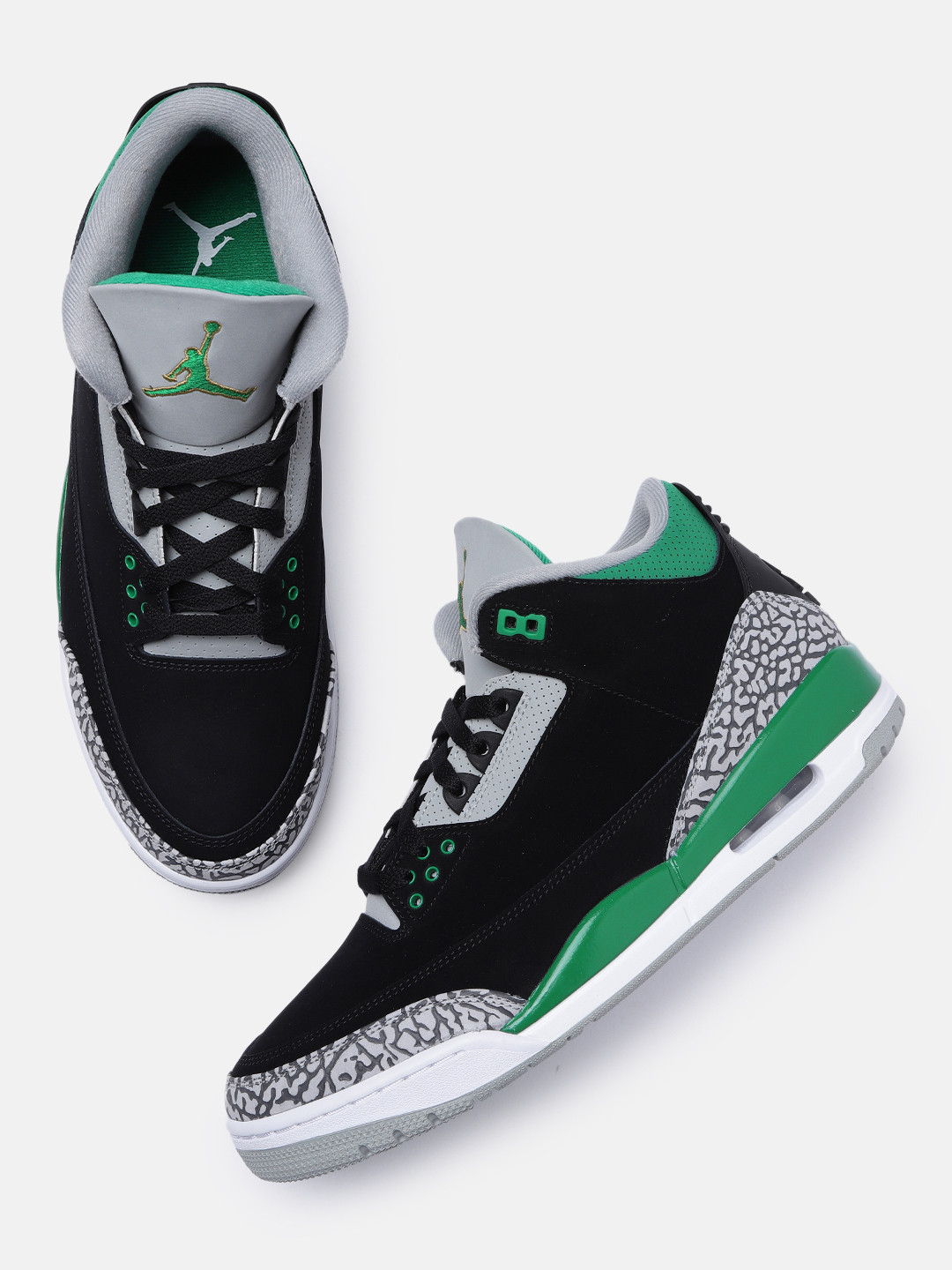 Buy Nike Men Black & Green Air Jordan 3 Retro Mid Top Basketball Shoes ...
