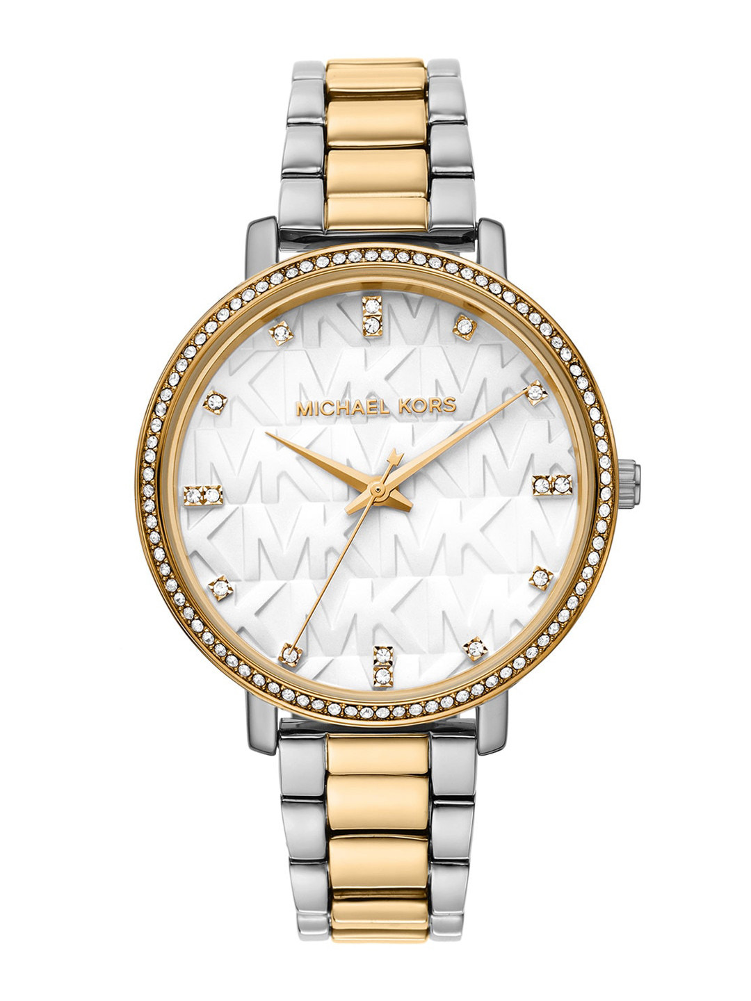 Buy Michael Kors Women White Dial & Two Tone Bracelet Style Straps ...