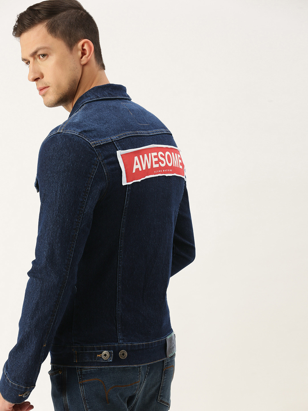 Buy Flying Machine Men Blue & Red Printed Denim Jacket - Jackets for ...