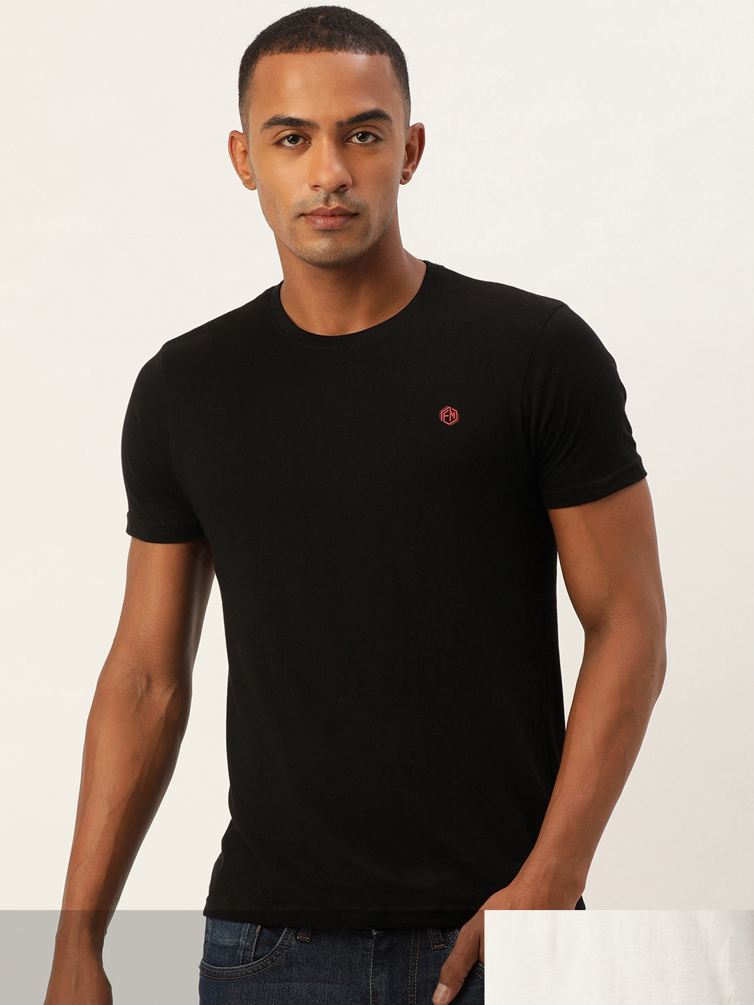 Buy Flying Machine Men Pack Of 2 Black/ White Solid T Shirt - Tshirts ...