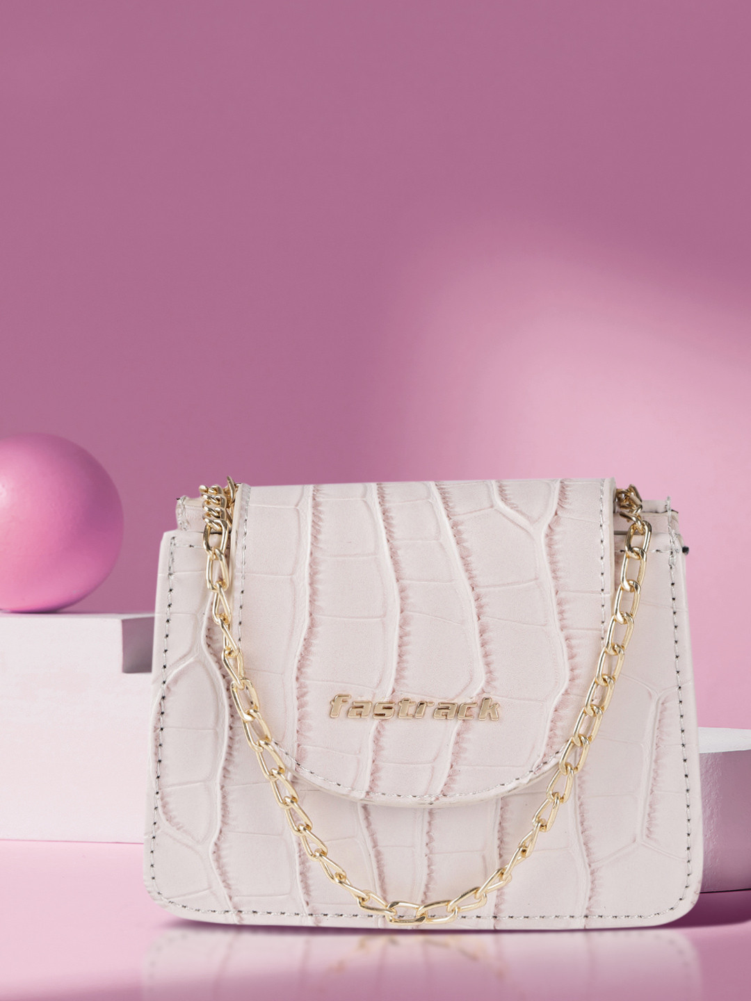 Buy Fastrack Pink Textured PU Structured Shoulder Bag - Handbags for ...