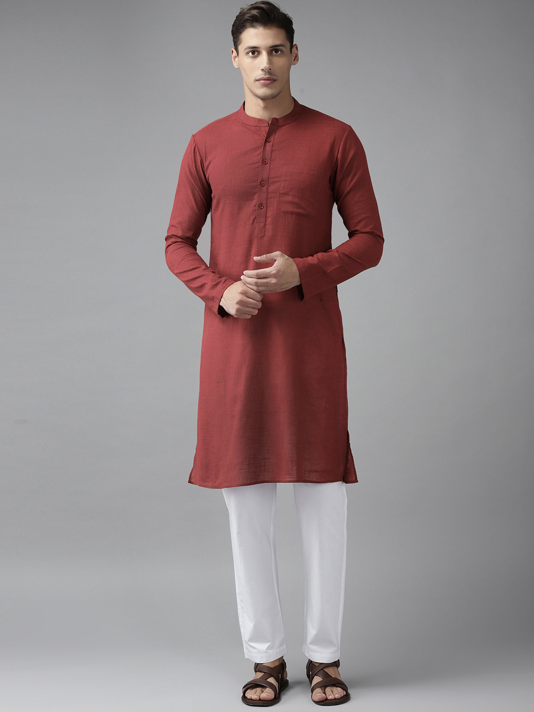 Buy See Designs Men Maroon Regular Pure Cotton Kurta With Pyjamas ...