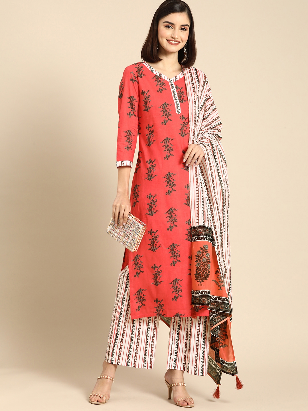 Buy Anouk Women Red Ethnic Motifs Printed Regular Pure Cotton Kurta