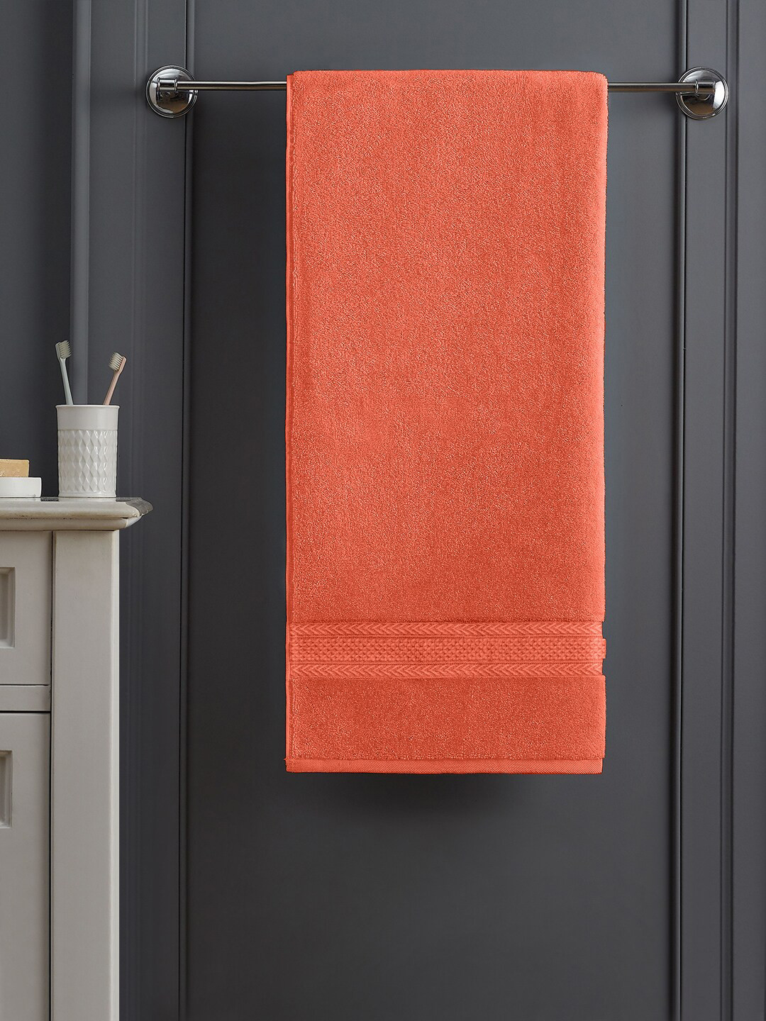 Buy Raymond Home Orange Solid Cotton 350 GSM Bath Towel - Bath Towels ...
