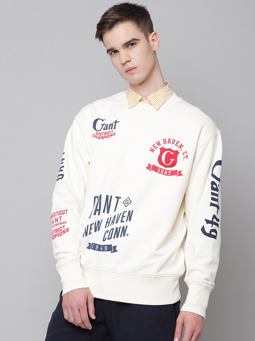 Buy GANT Men Beige Printed Cotton Sweatshirt - Sweatshirts for Men ...