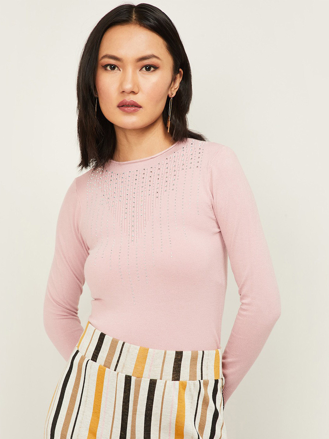 Buy CODE By Lifestyle Pink Embellished Fitted Top - Tops for Women ...