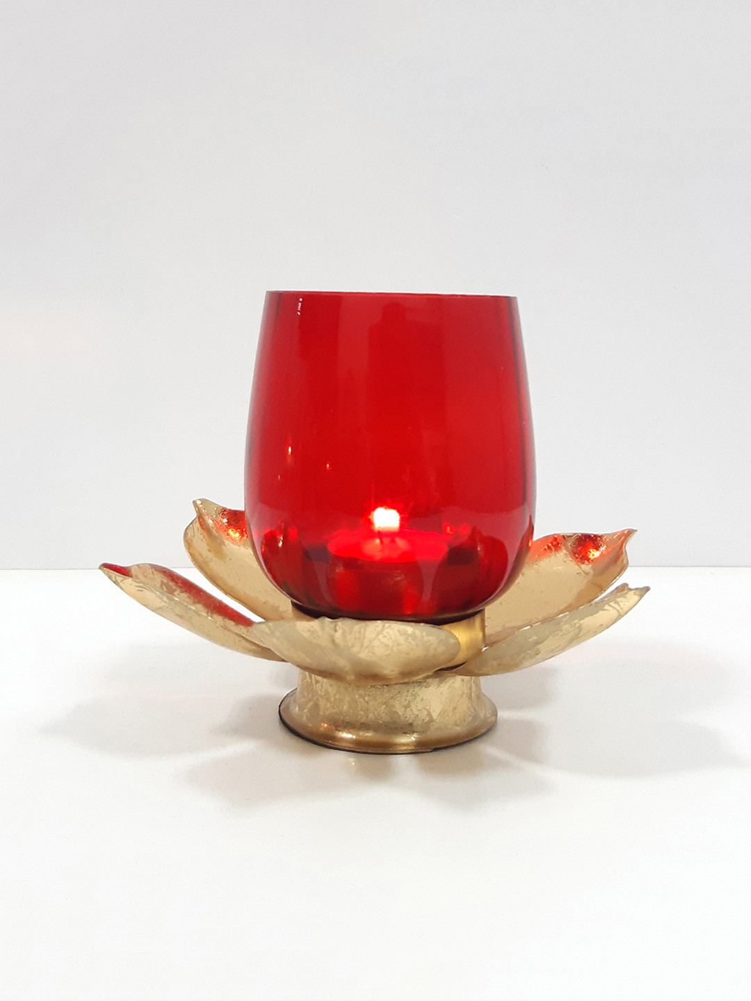 Buy Home Centre Red & Gold Toned Glass Lotus Single Votive - Candle ...