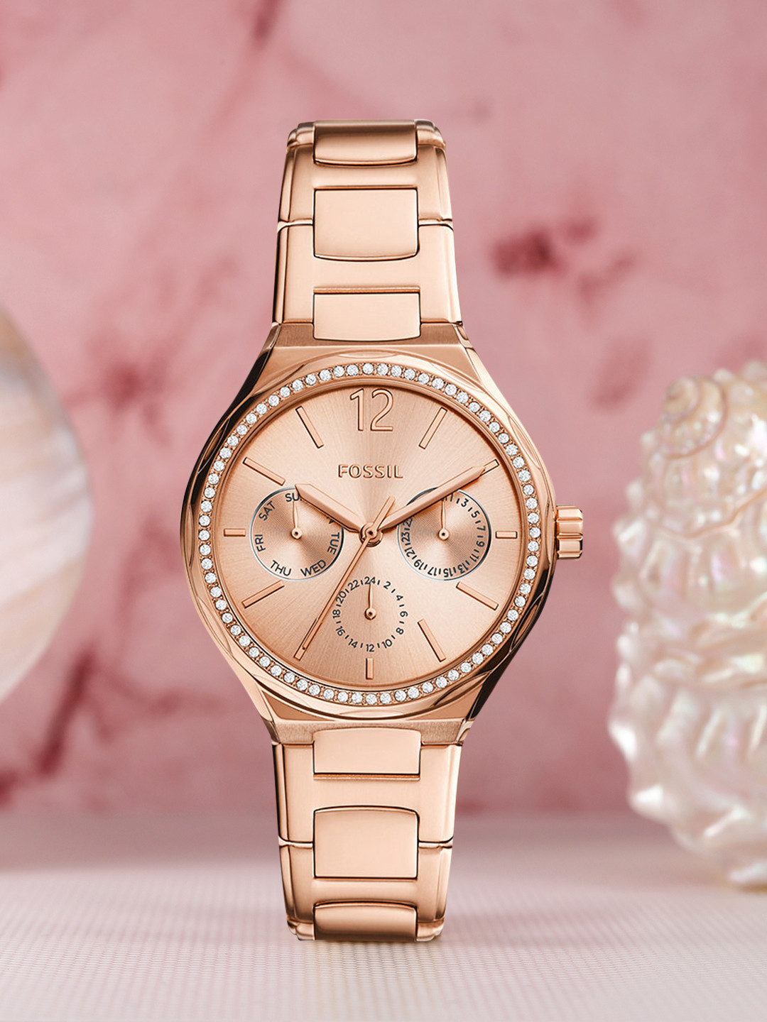 Buy Fossil Women Rose Gold Toned Analogue Chronograph Watch BQ3721 ...