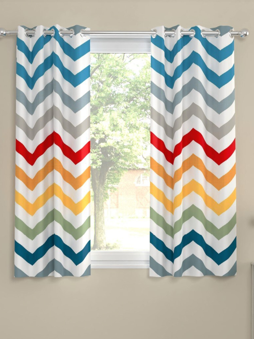 Buy URBAN SPACE Multicoloured Set Of 2 Geometric Window Curtains ...