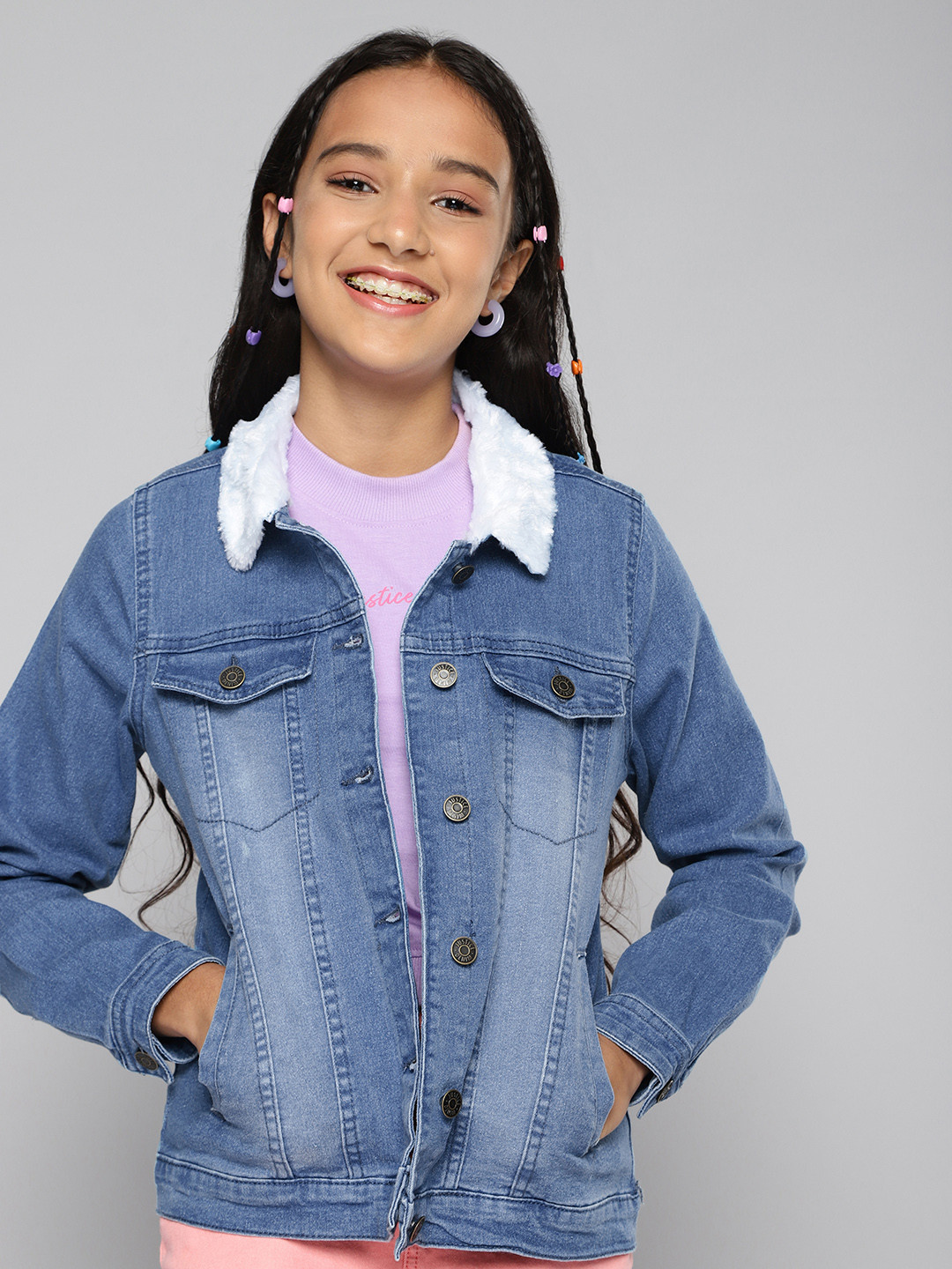 Buy JUSTICE Girls Blue Washed Denim Jacket - Jackets for Girls 15421854 ...