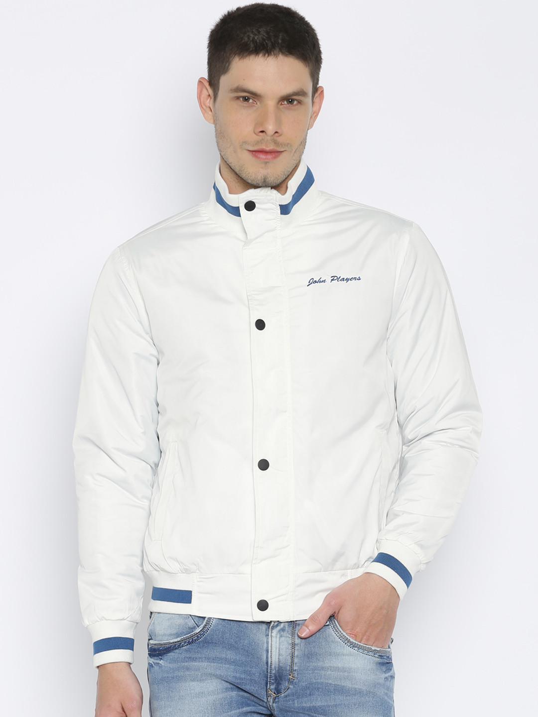 Buy John Players White Bomber Jacket - Jackets for Men 1542367 | Myntra