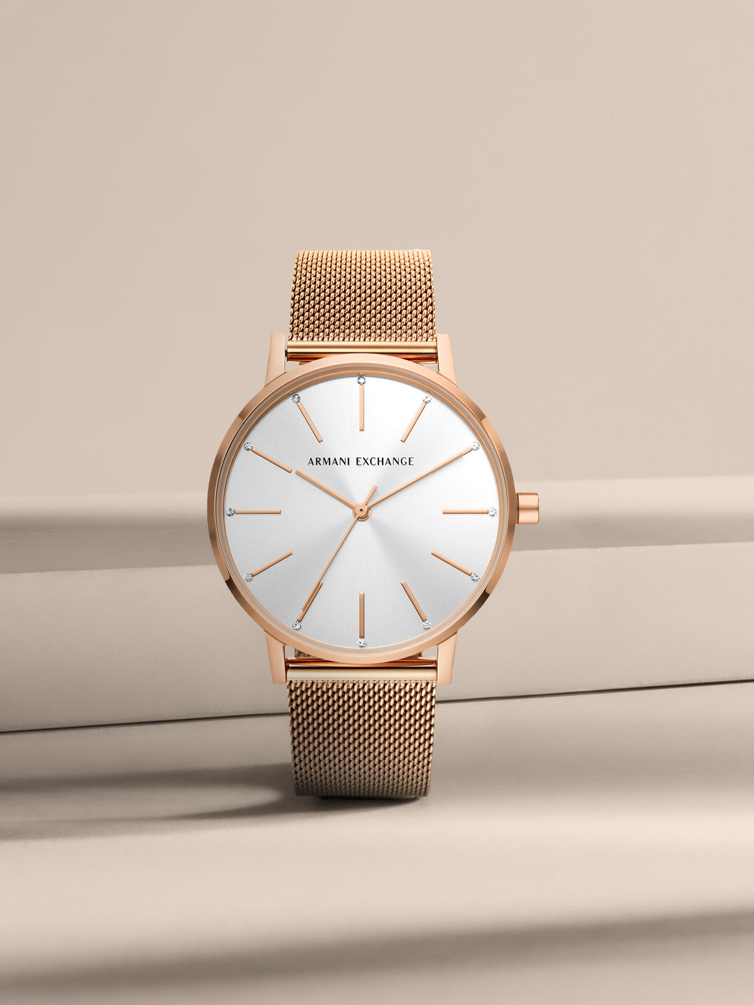 Buy Armani Exchange Women Silver Toned Dial & Rose Gold Toned Straps ...