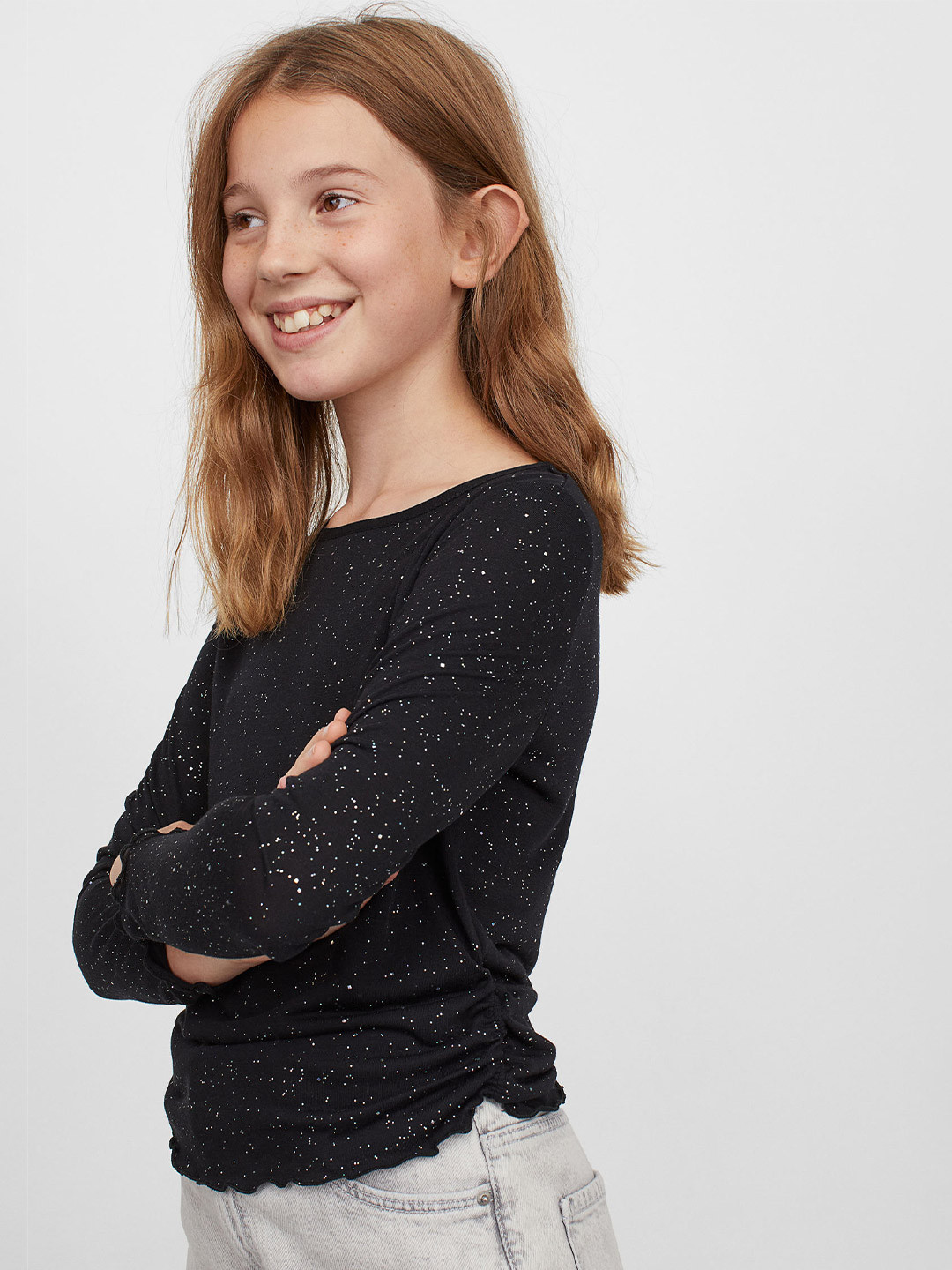 Buy H&M Girls Black & Gold Toned Long Sleeved Jersey Top - Tops for ...