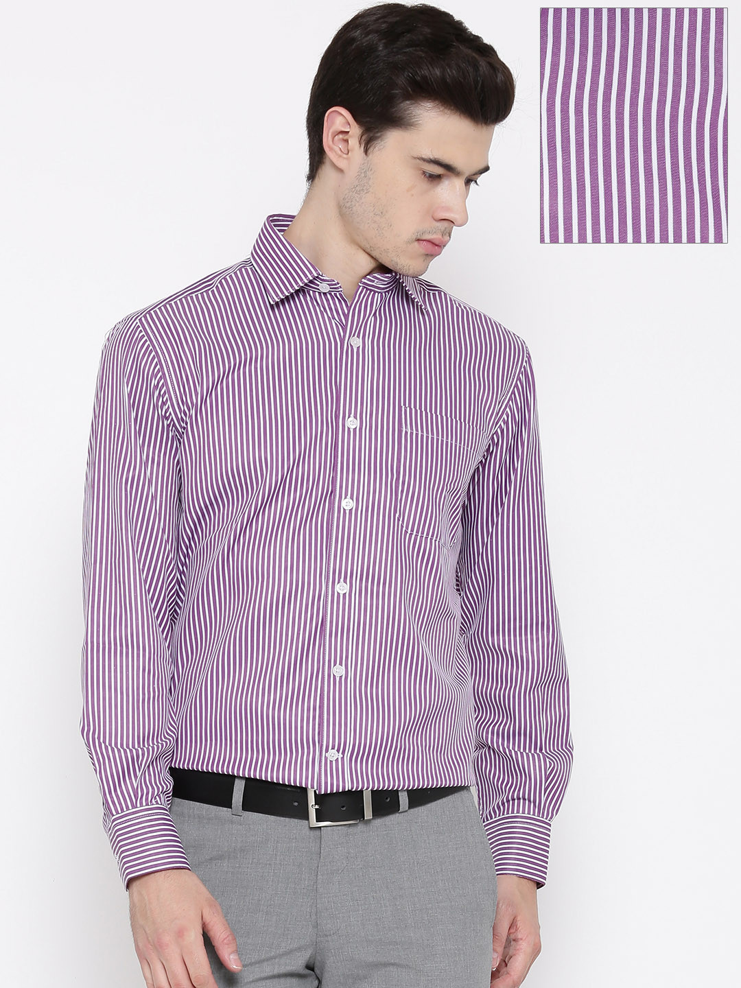 Buy John Players Men Purple & White Striped Formal Shirt - Shirts for ...