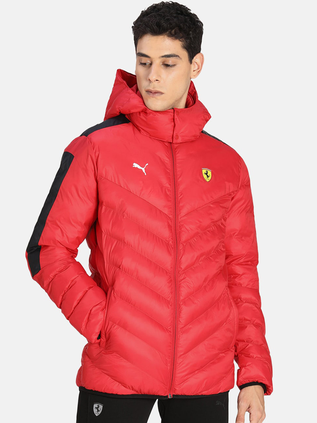 Buy PUMA Motorsport Men Red & Black Colourblocked Hooded & Padded ...