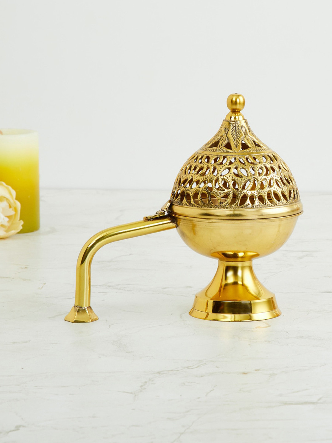 Buy Home Centre Gold Toned Serenity Metal Dhoop Dhuni With Handle ...
