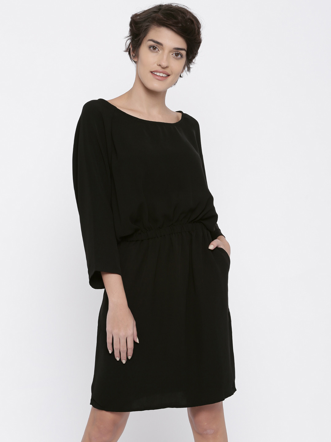 Buy Vero Moda Women Black Solid Blouson Dress - Dresses for Women ...