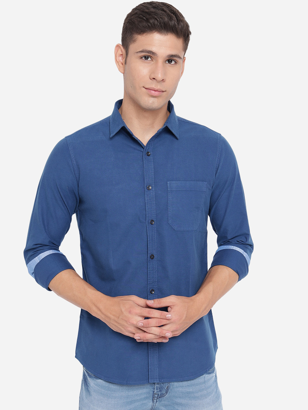 Buy JADE BLUE Men Blue Slim Fit Pure Cotton Casual Shirt - Shirts for ...