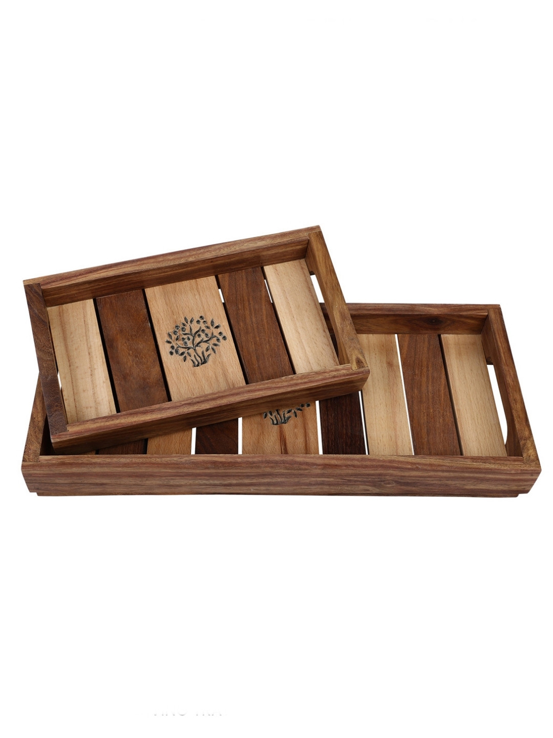 Buy Tree Of Life Sheesham & Beech Wood Runner Serving Trays Set Of Two ...