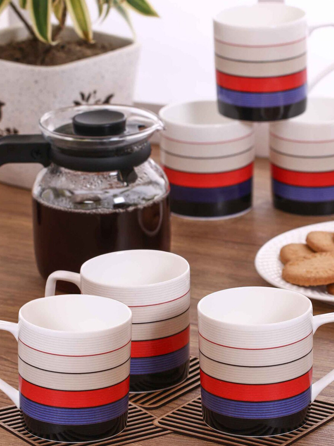 Buy Home Centre Set Of 6 Multicolor Striped Coffee Mugs - Cups And Mugs ...