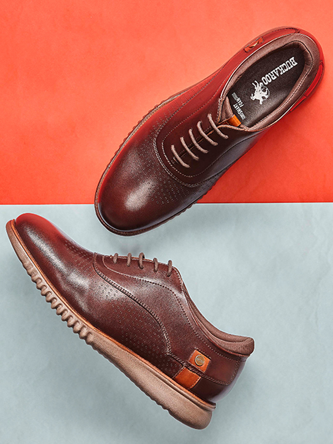 Buy Buckaroo Men Brown Textured Genuine Leather Sneakers - Casual Shoes ...