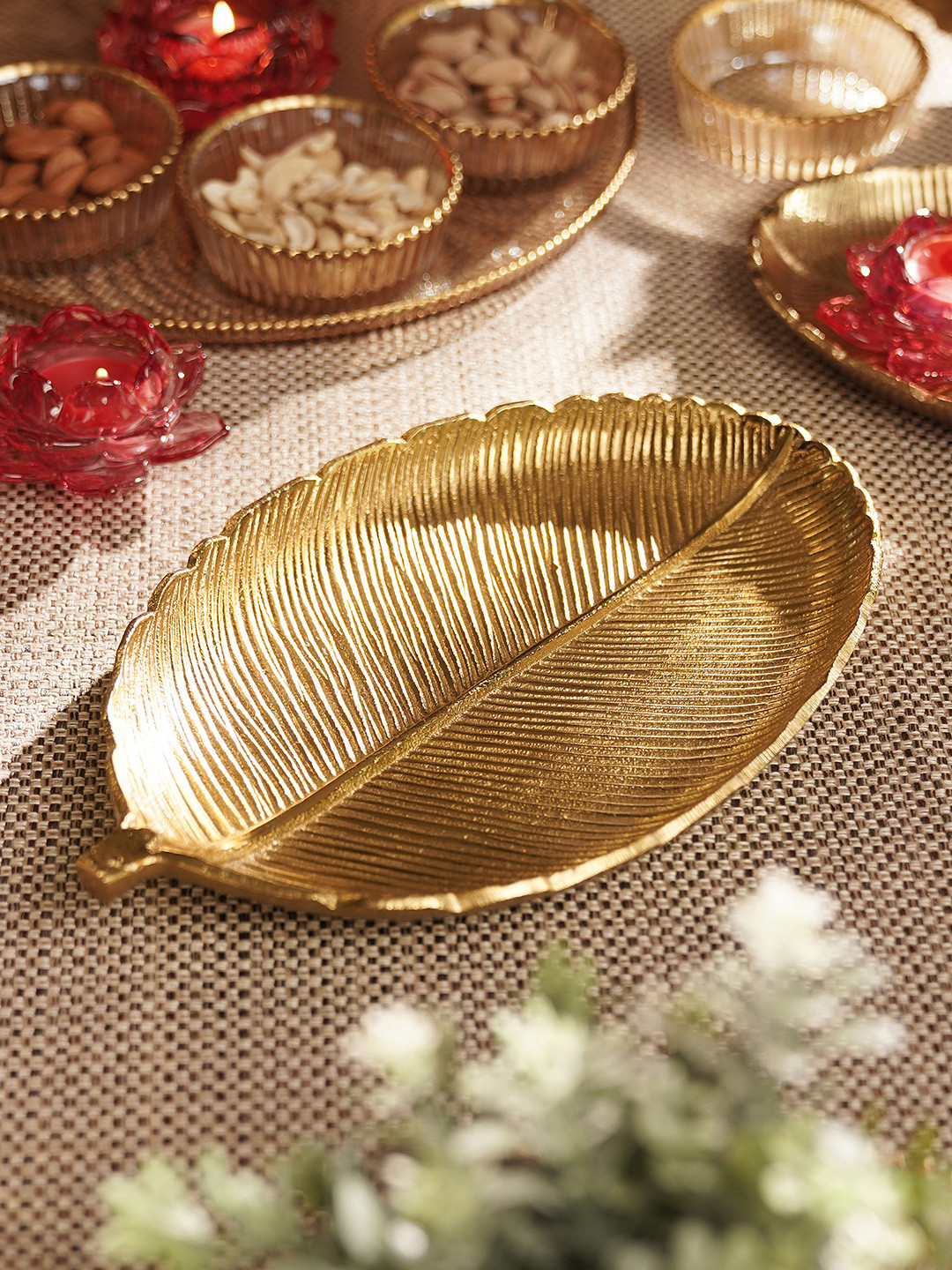 Buy Pure Home And Living Gold Toned Large Jahanara Leaf Platter - Food ...