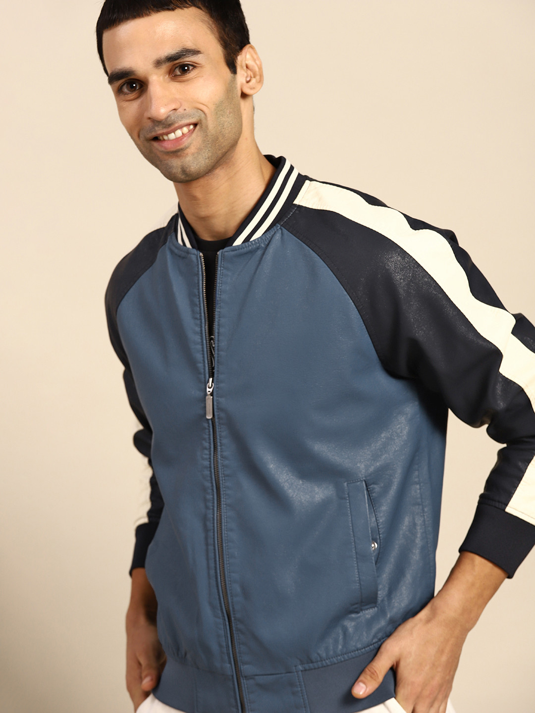 Buy United Colors Of Benetton Men Blue Solid Bomber Jacket - Jackets ...