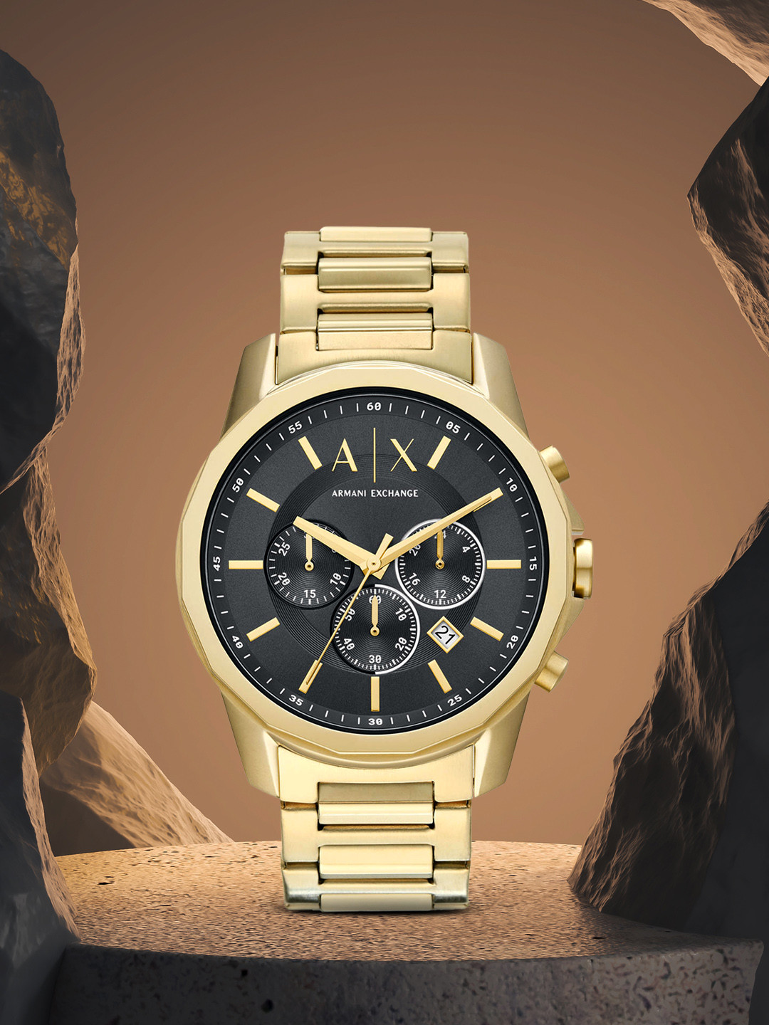 Buy Armani Exchange Men Grey Dial & Gold Toned Stainless Steel Straps ...