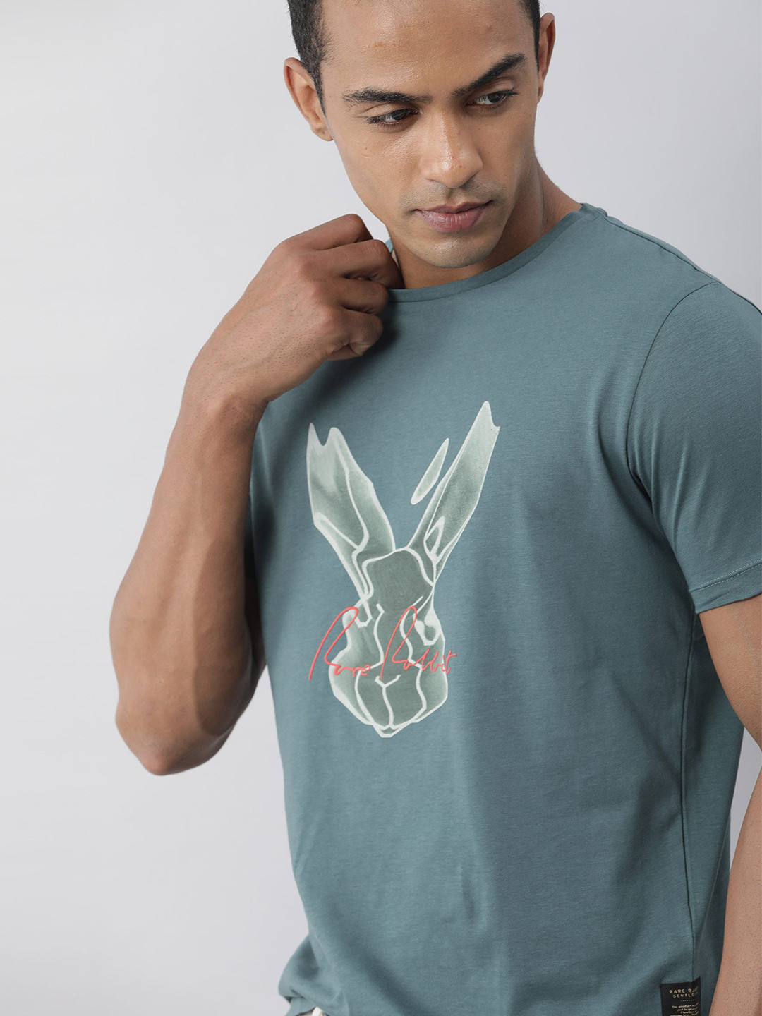 Buy RARE RABBIT Men Green Printed Slim Fit T Shirt - Tshirts for Men ...