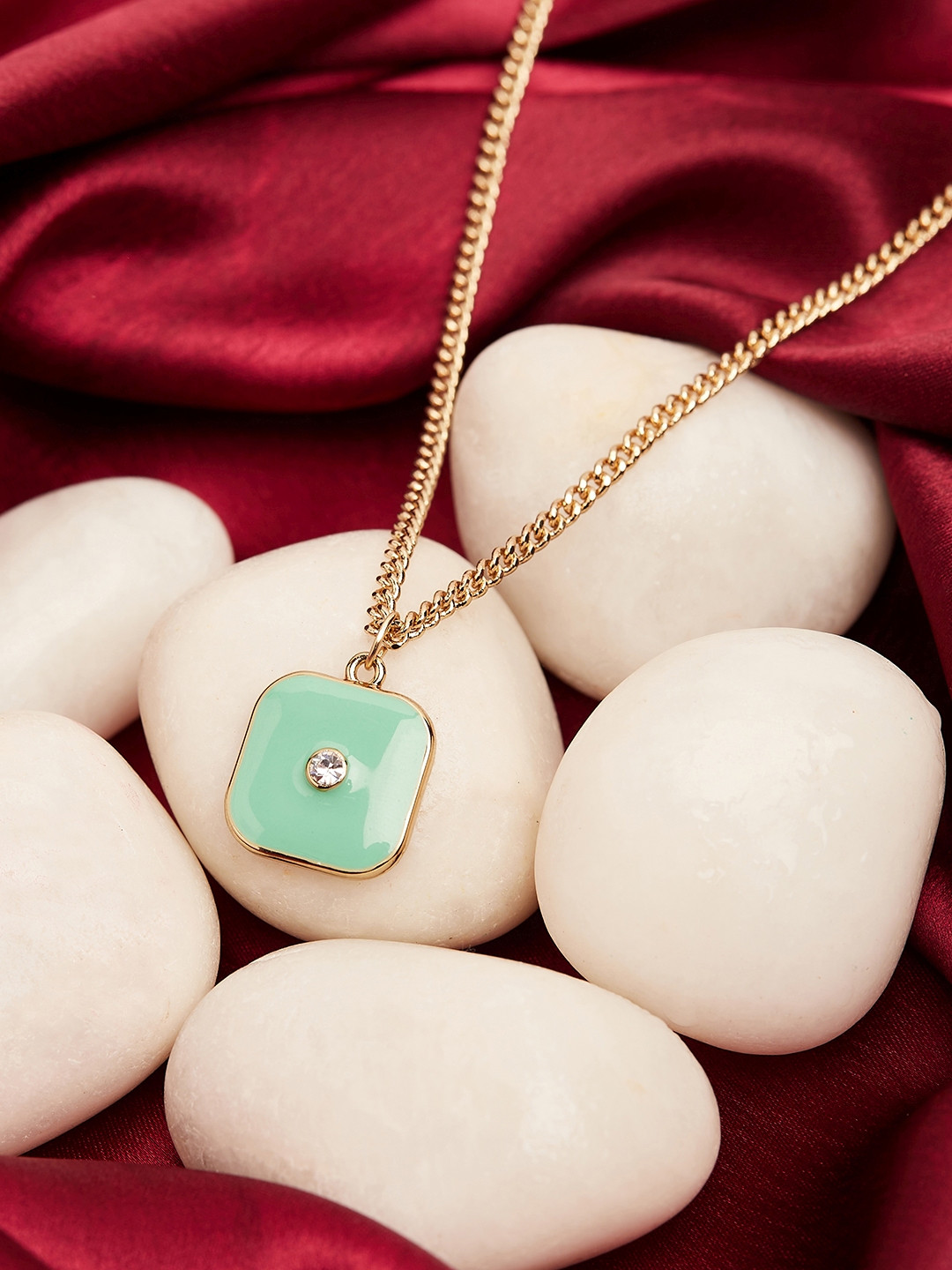 Buy Lilly & Sparkle Women Green Toned & Gold Plated Cable Chain With ...