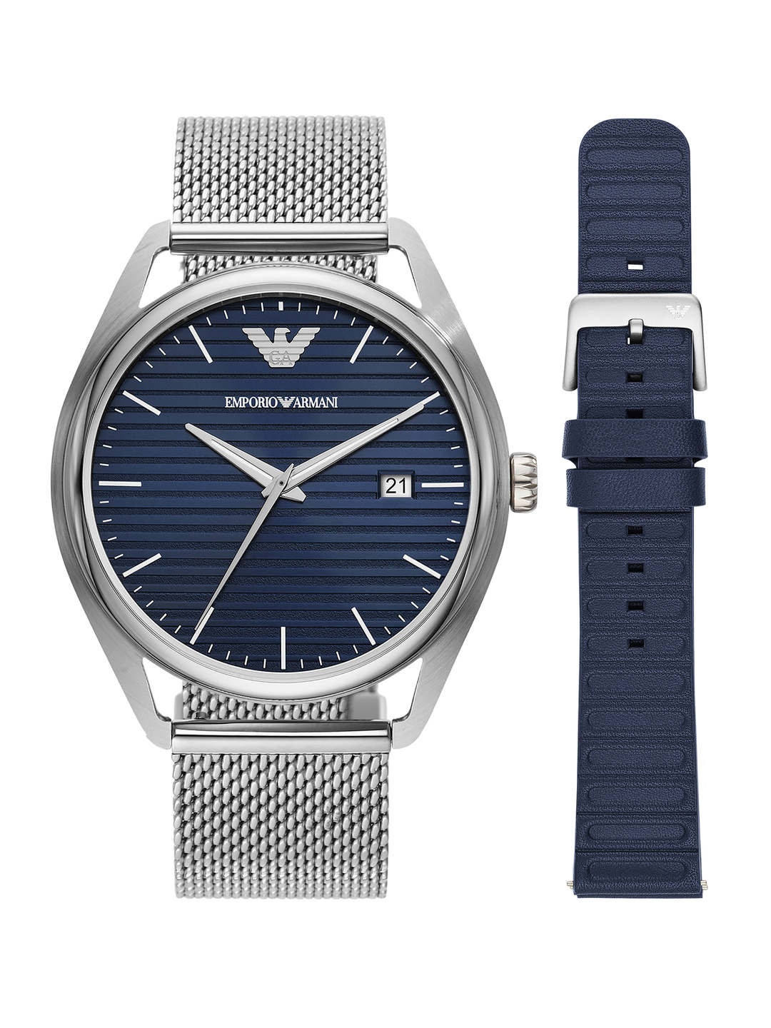 Buy Emporio Armani Men Blue Dial & Silver Toned Stainless Steel ...