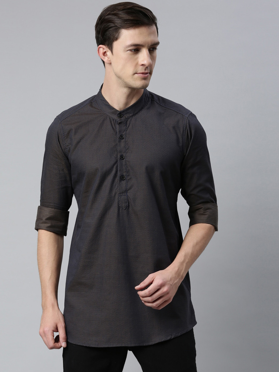Buy Cross Court Men Brown Dobby Pure Cotton Kurta - Kurtas for Men ...