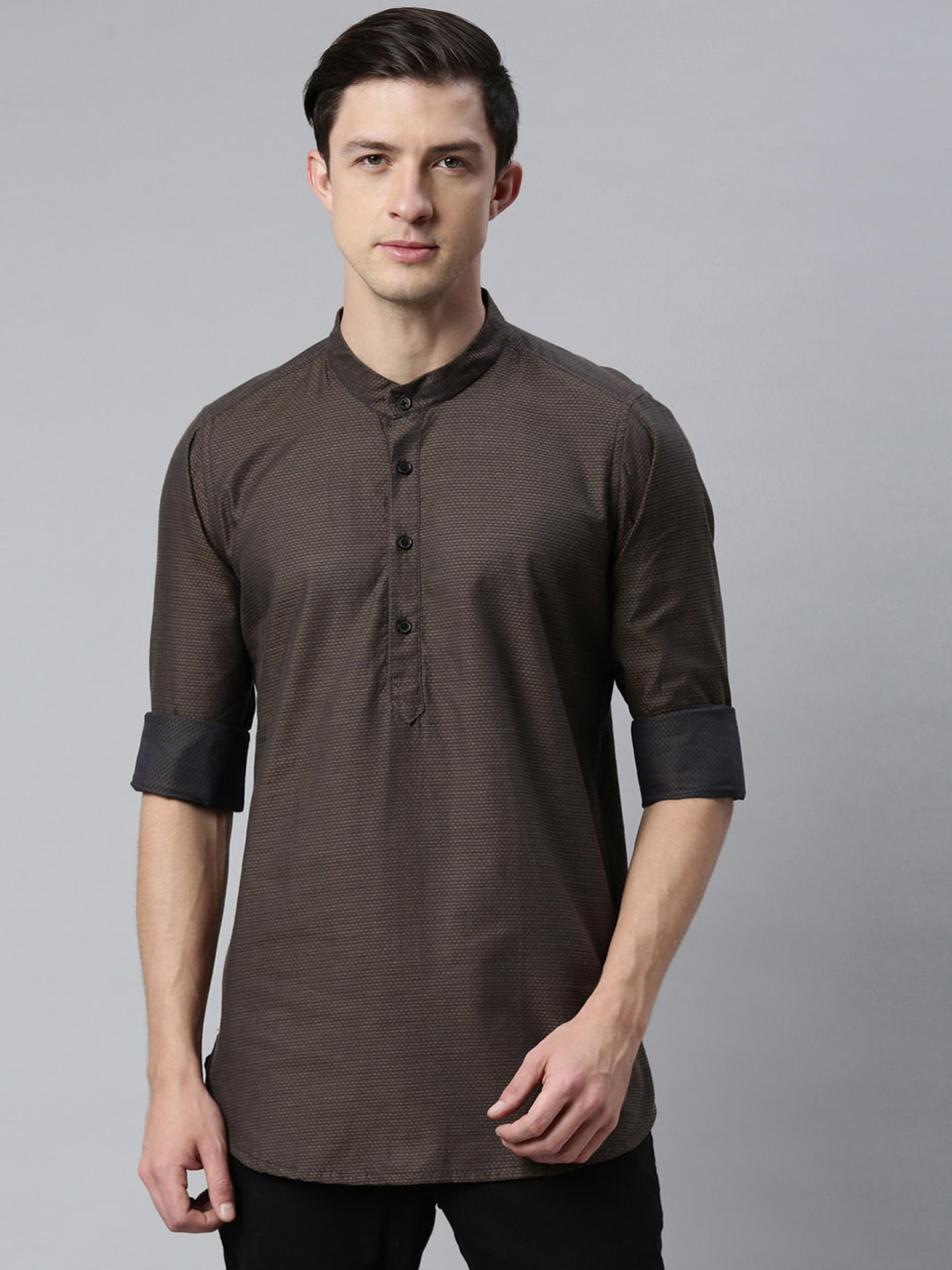 Buy Cross Court Men Brown Dobby Kurta - Kurtas for Men 15468744 | Myntra
