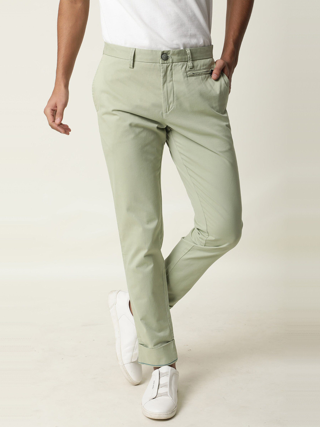 Buy RARE RABBIT Men Green Slim Fit Chinos Trousers - Trousers for Men ...