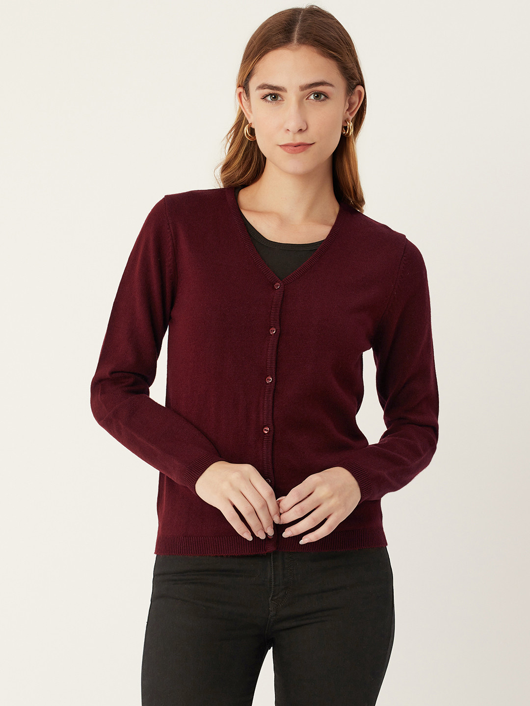 Buy Madame Women Burgundy Solid Cardigan - Sweaters for Women 15470774 ...