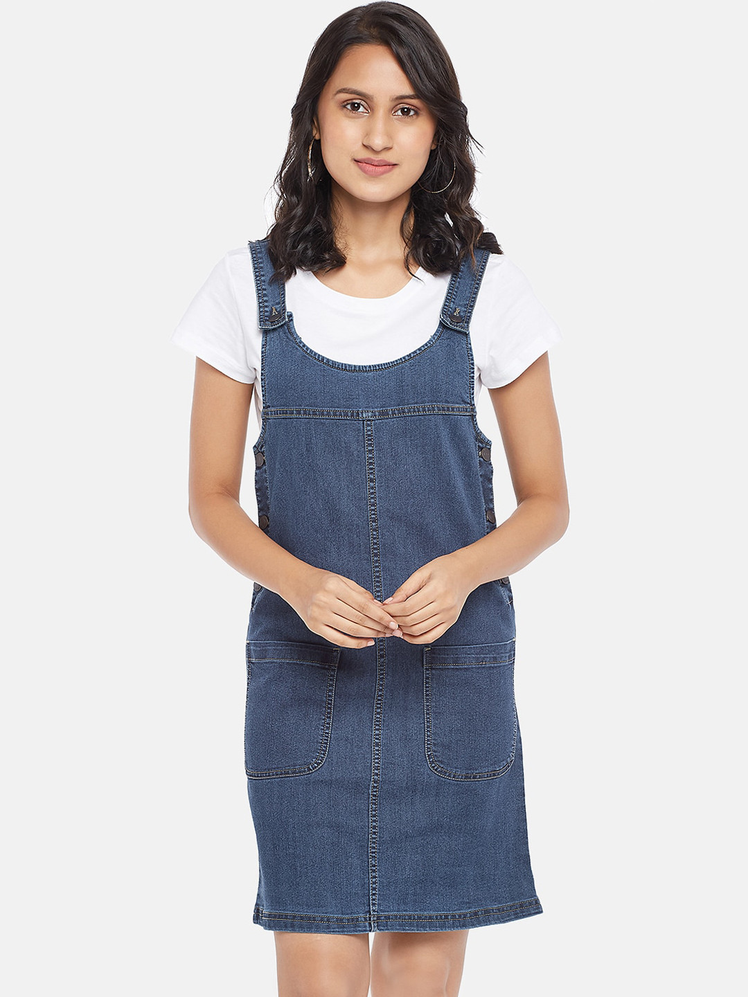 Buy People Blue Denim Pinafore Dress - Dresses for Women 15471228 | Myntra