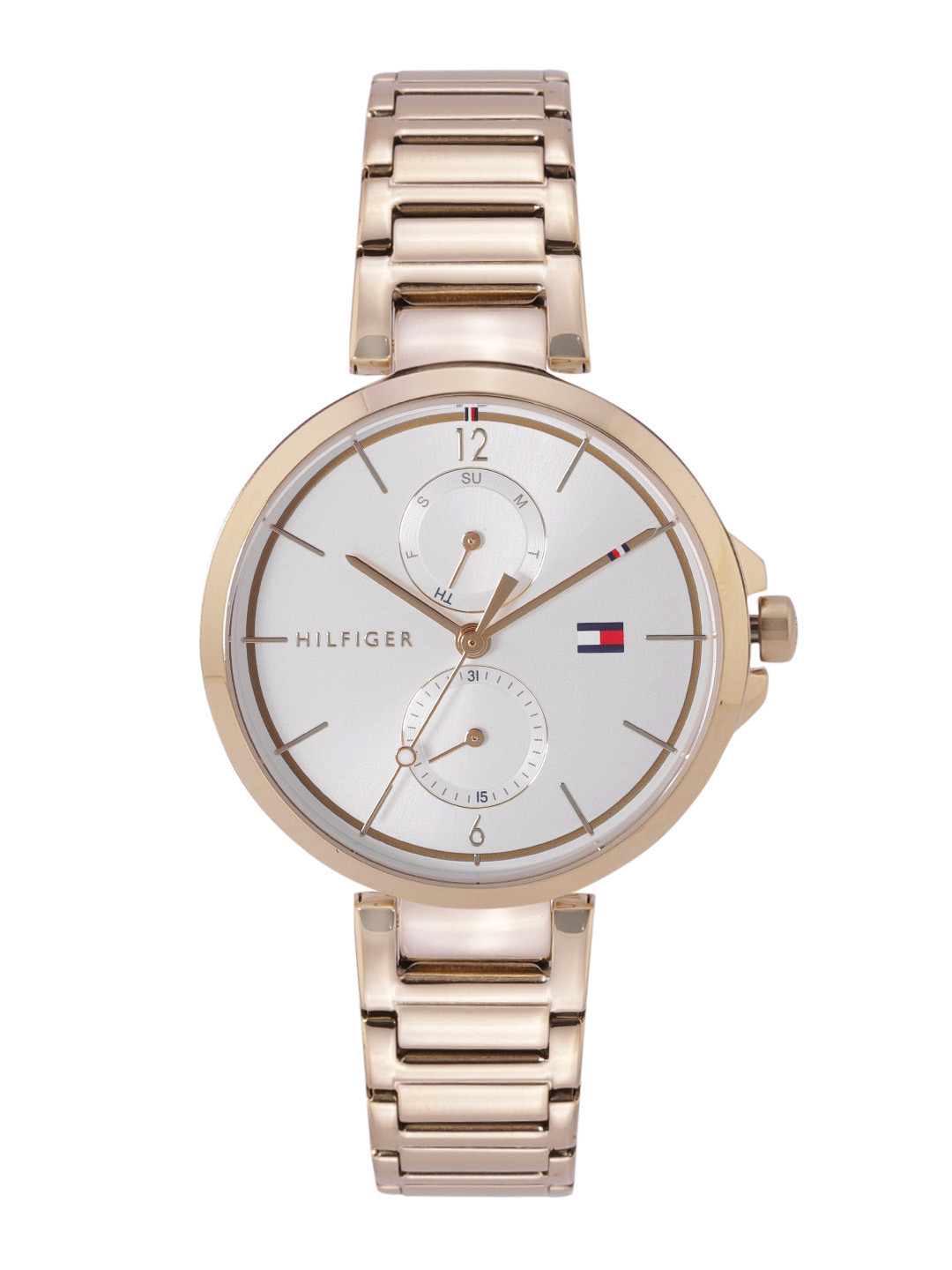 Buy Tommy Hilfiger Women White Dial & Gold Toned Straps Analogue Watch ...