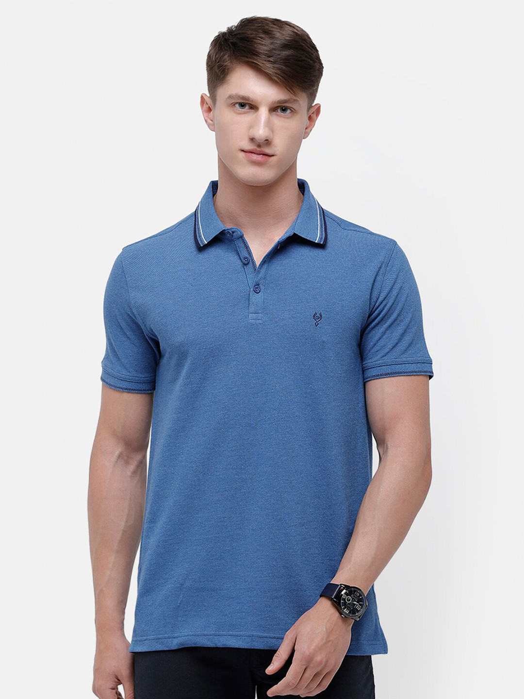Buy Classic Polo Men Blue Polo Collar Slim Fit T Shirt - Tshirts for ...