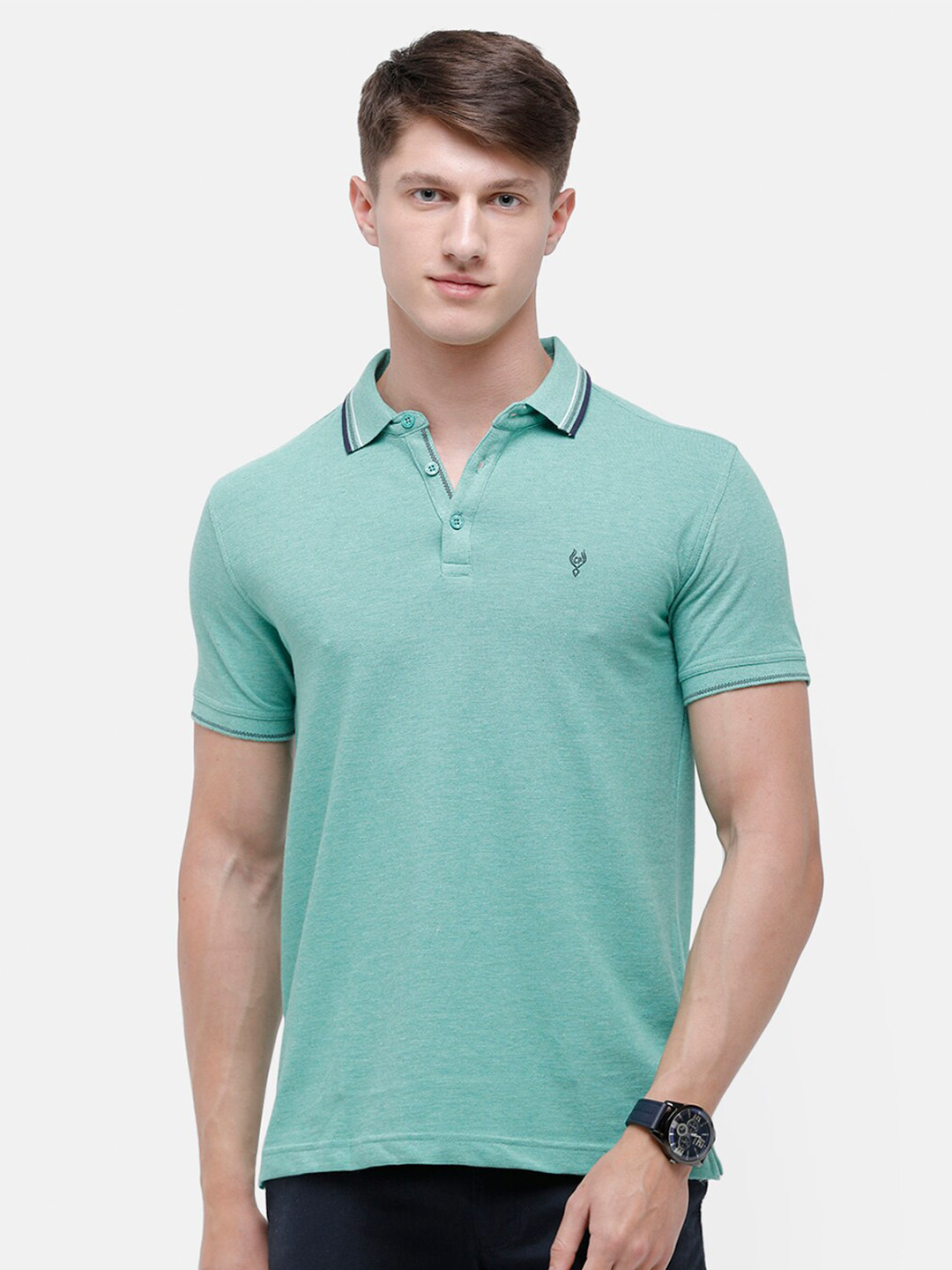 Buy Classic Polo Men Turquoise Blue Polo Collar Slim Fit T Shirt ...