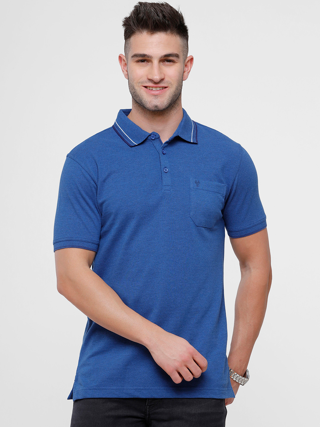 Buy Classic Polo Men Blue Polo Collar Slim Fit T Shirt - Tshirts for ...