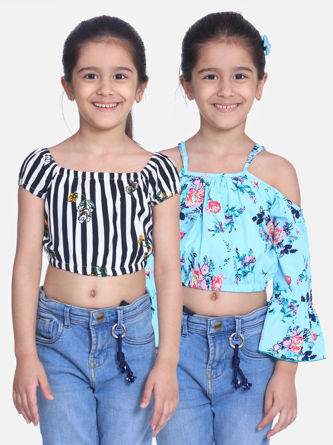 Buy Cutiekins Girls White Off Shoulder Ruffles Crepe Bardot Crop Top ...