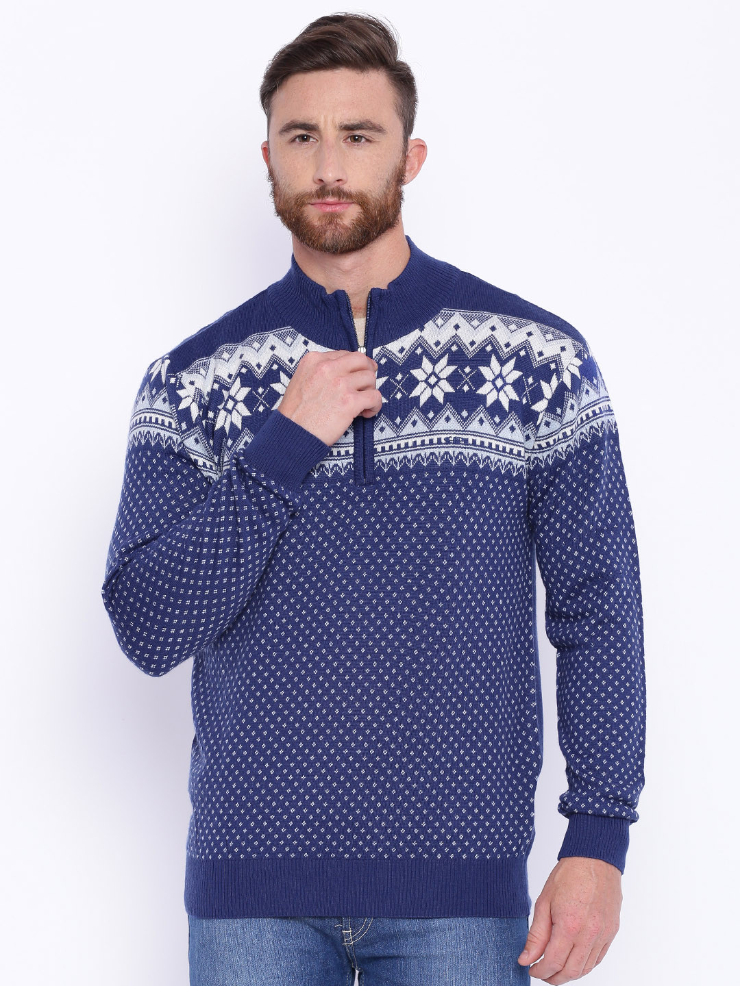 Buy ColorPlus Men Blue Sweater - Sweaters for Men 1548073 | Myntra