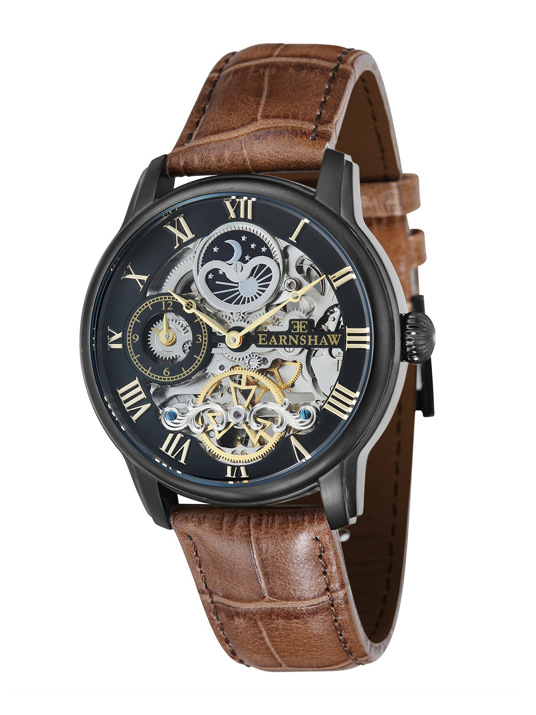 Buy EARNSHAW Men Black Skeleton Dial Leather Straps Analogue Automatic ...