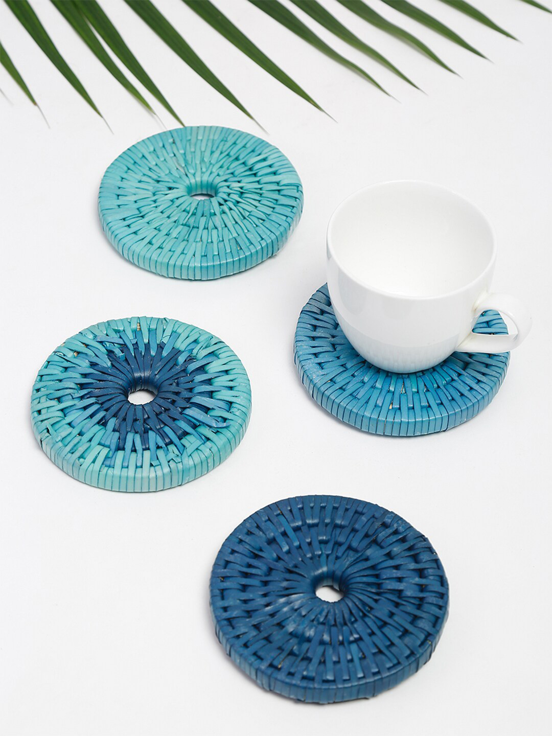 Buy Fabindia Unisex Set Of 6 Blue Hand Woven Wood Coasters - Coasters ...