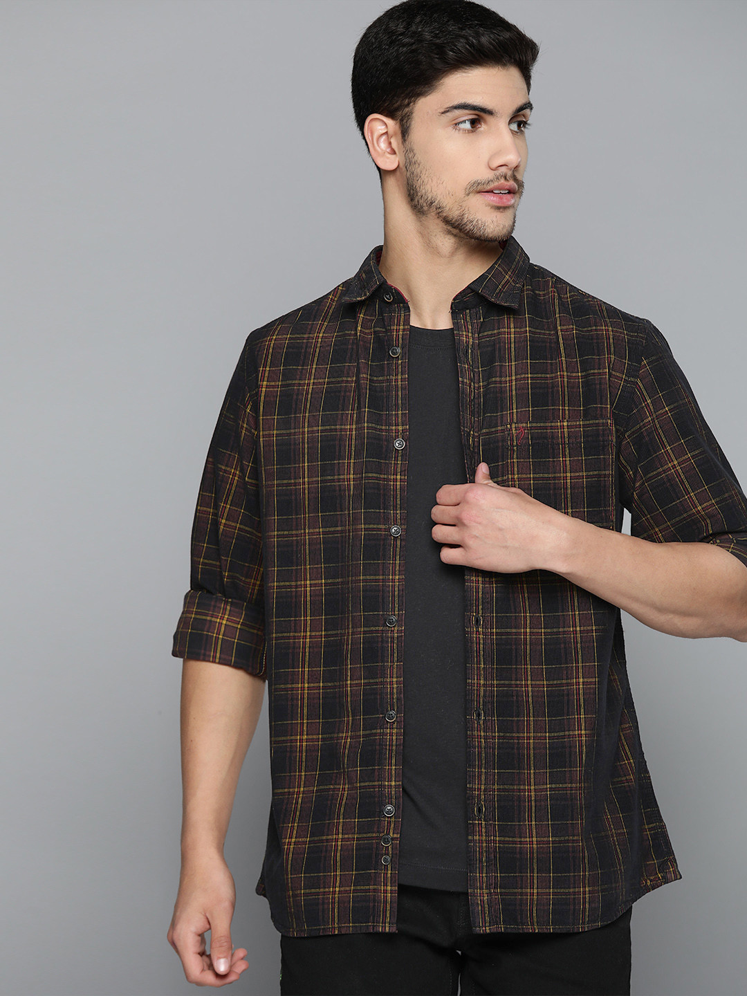 Buy Indian Terrain Men Slim Fit Tartan Checked Corduroy Shirt - Shirts ...