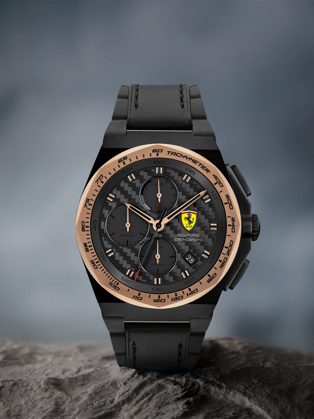 Buy SCUDERIA FERRARI Men Black Leather Straps Analogue Chronograph ...