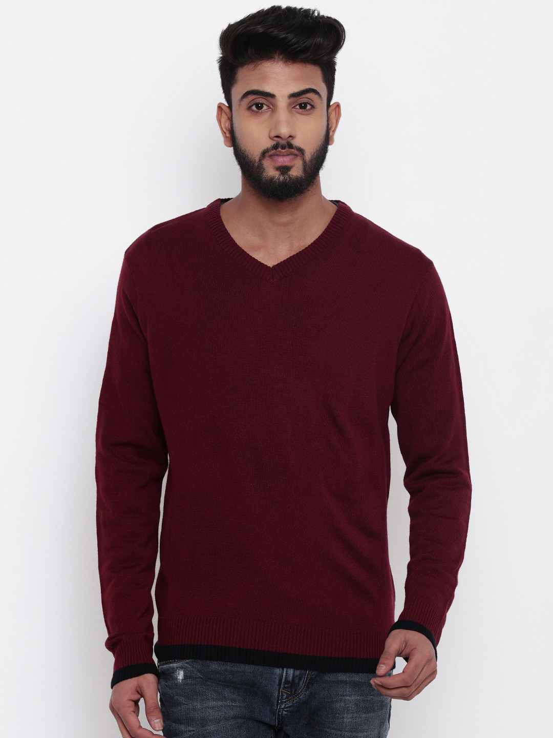 Buy Flying Machine Men Maroon Solid Sweater - Sweaters for Men 1549793 ...