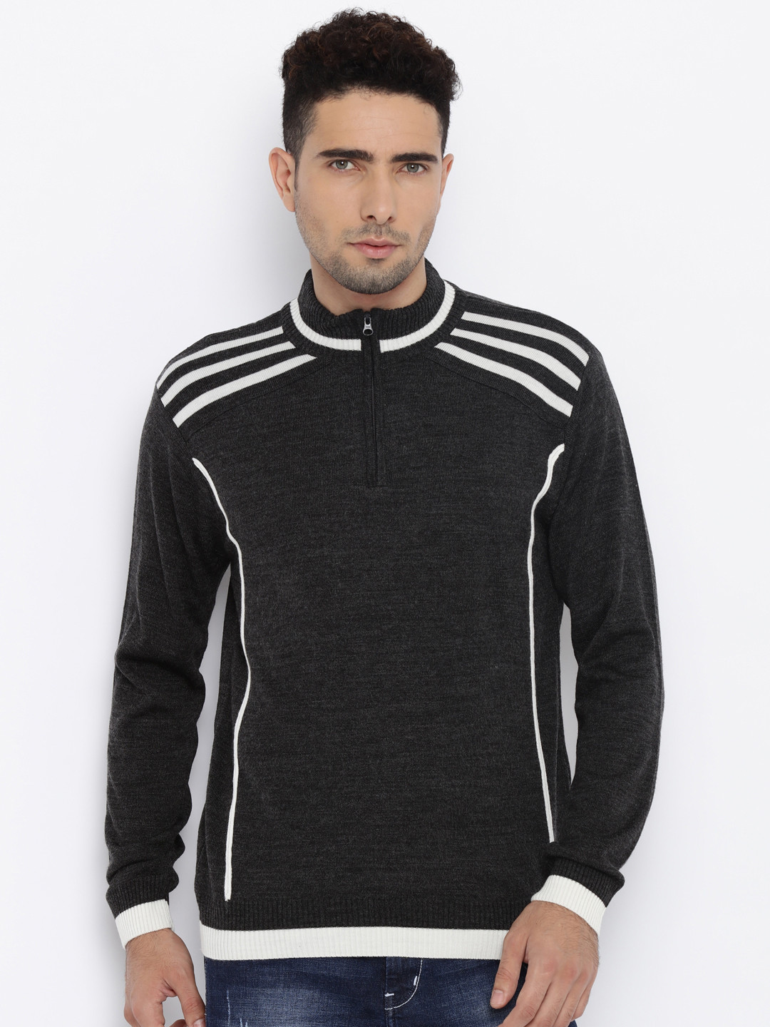 Buy Flying Machine Men Charcoal Gery Solid Sweater - Sweaters for Men ...