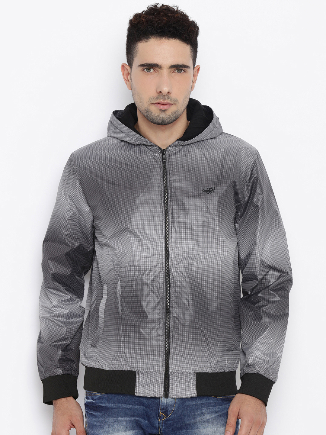 Buy Flying Machine Grey Printed Hooded Jacket - Jackets for Men 1549821 ...